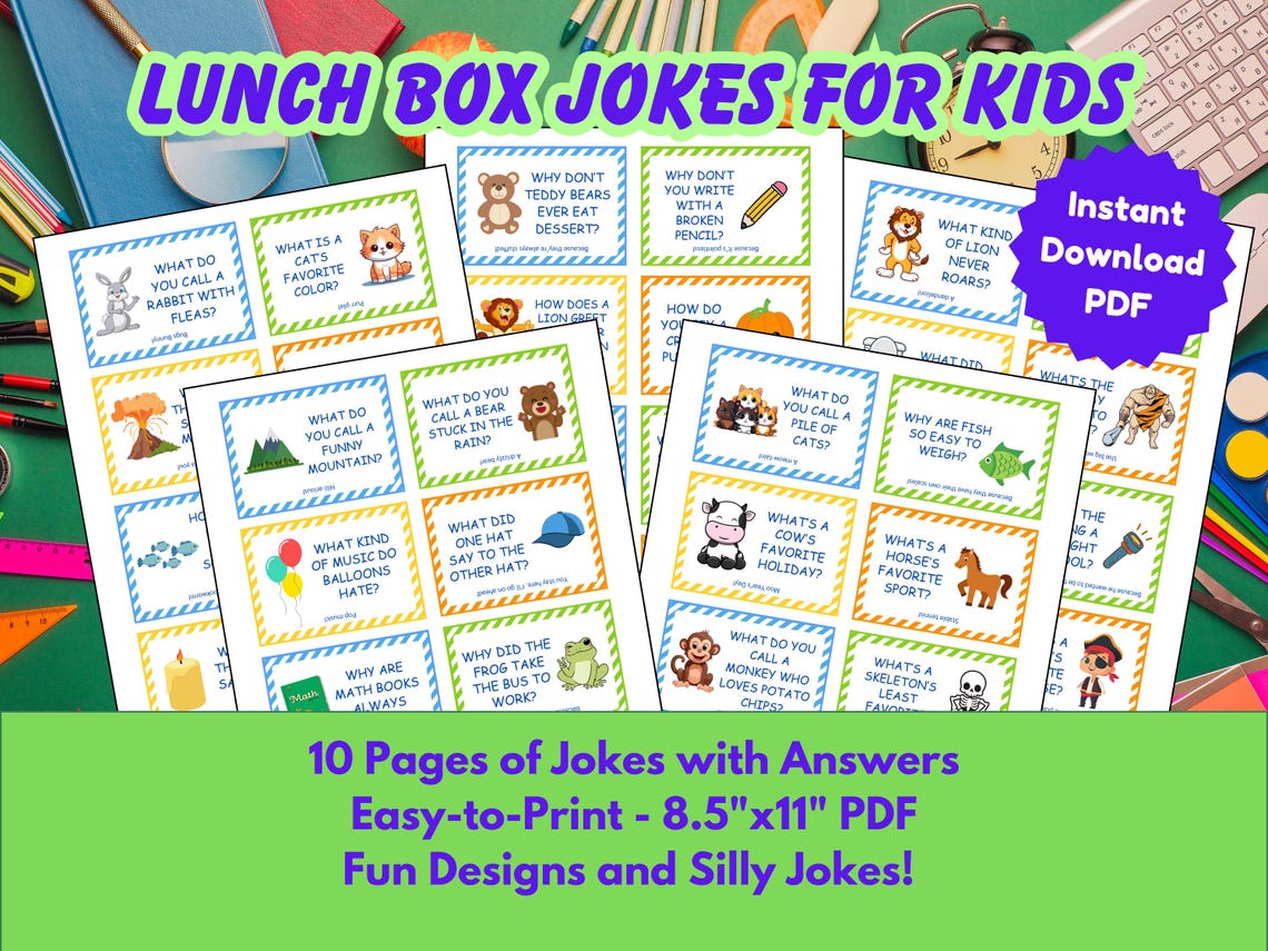 80 Lunch Box Jokes for Kids, Lunch Box Notes, Lunchbox Cards, School ...