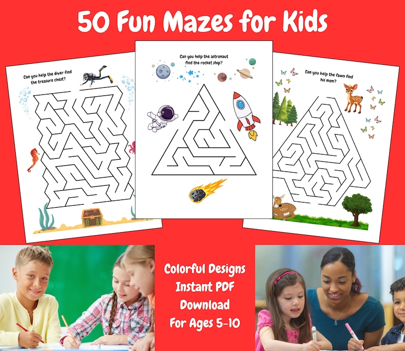 50 Printable Mazes for Kids, Fun Mazes for Kids, Kids Activities, Printable Children's ...