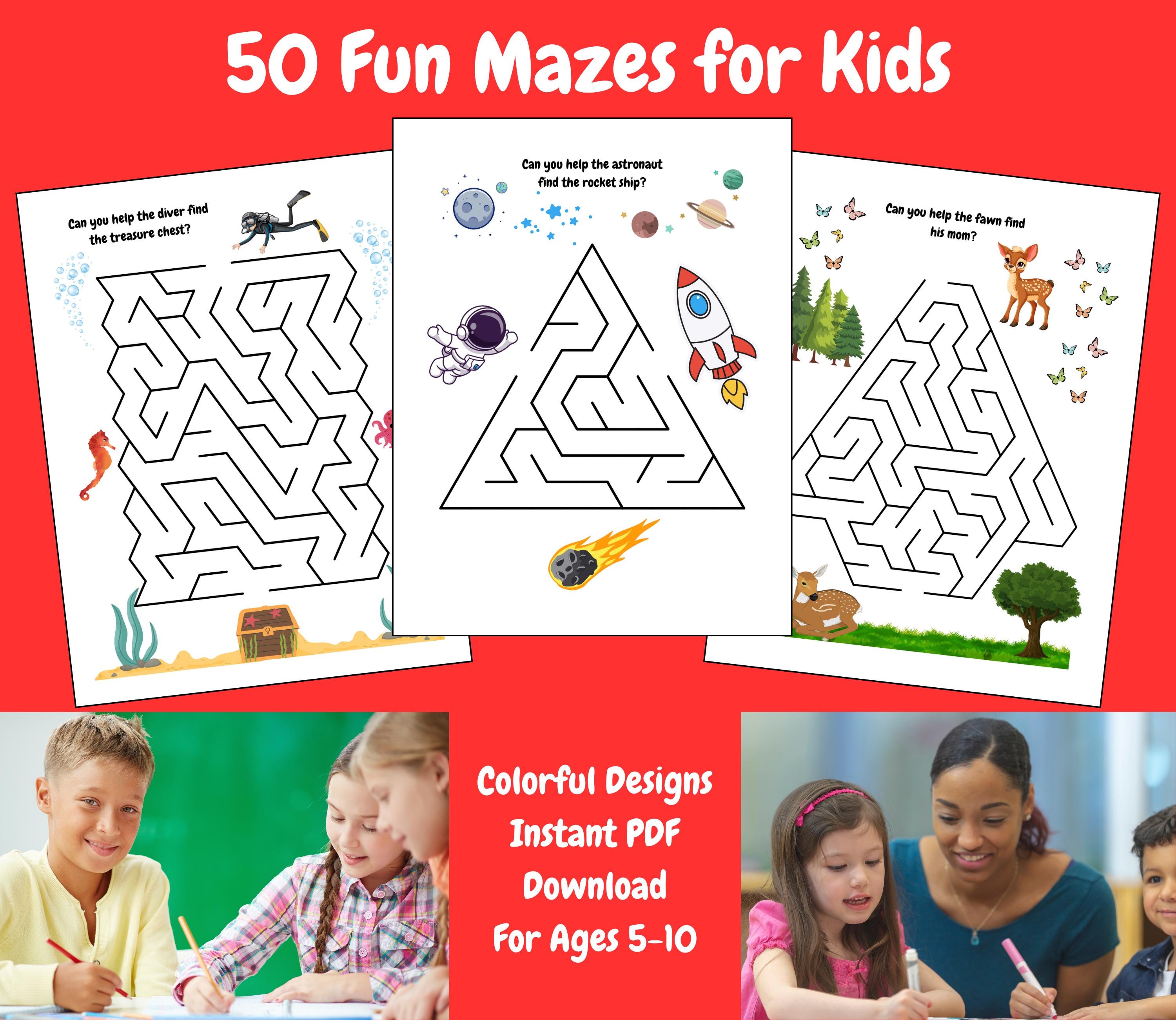50 Printable Mazes for Kids, Fun Mazes for Kids, Kids Activities ...