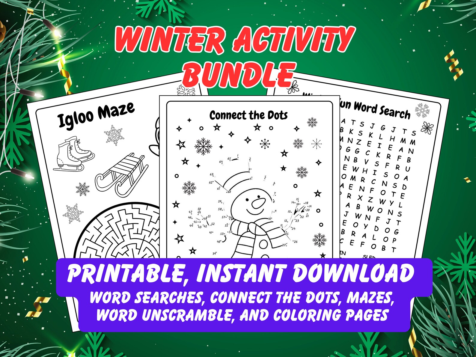Kids Winter Activity Pages Bundle, Winter Fun Worksheets for Students ...