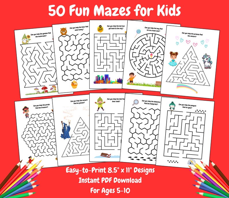 50 Printable Mazes for Kids, Fun Mazes for Kids, Kids Activities ...