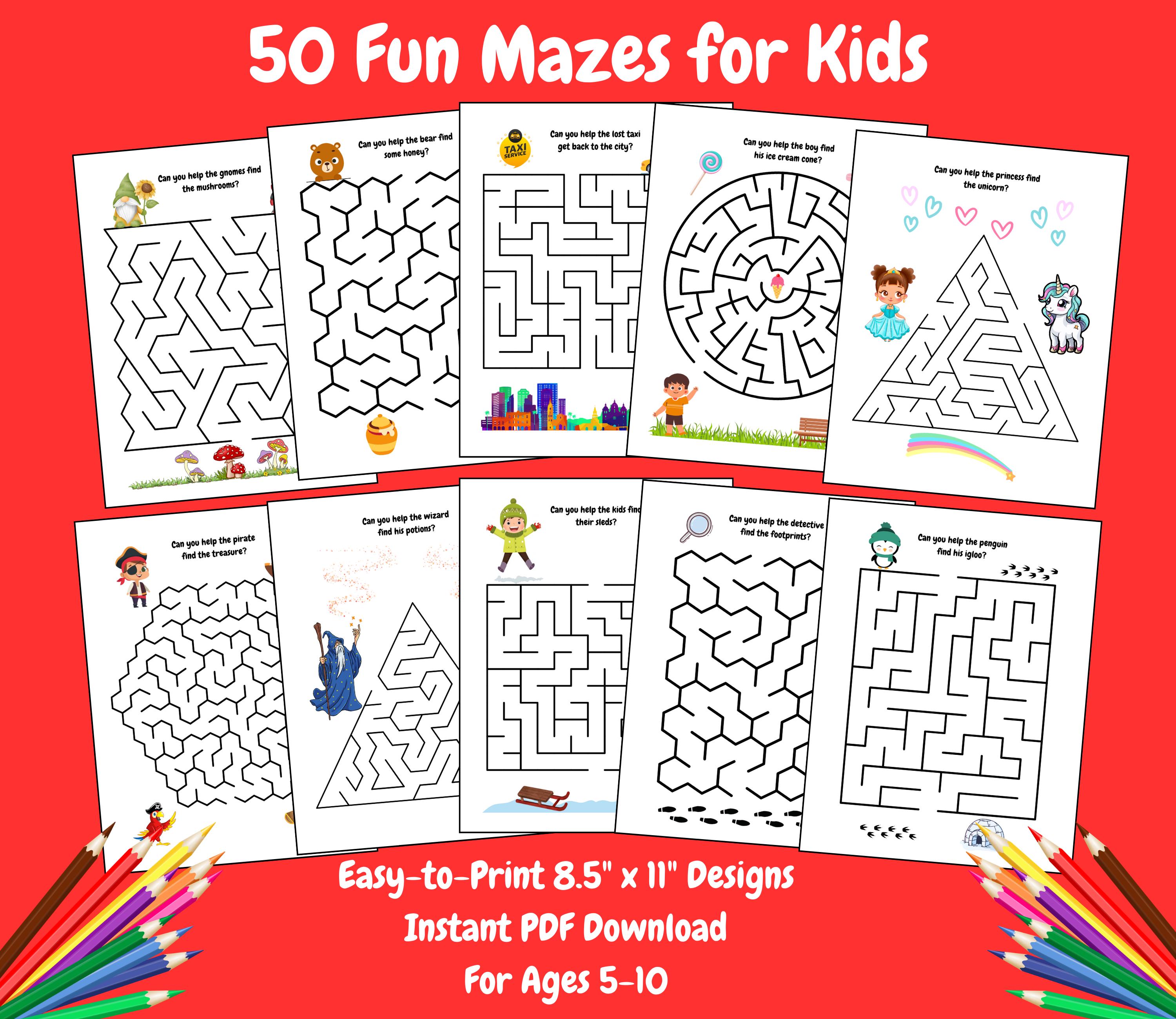 50 Printable Mazes for Kids, Fun Mazes for Kids, Kids Activities ...