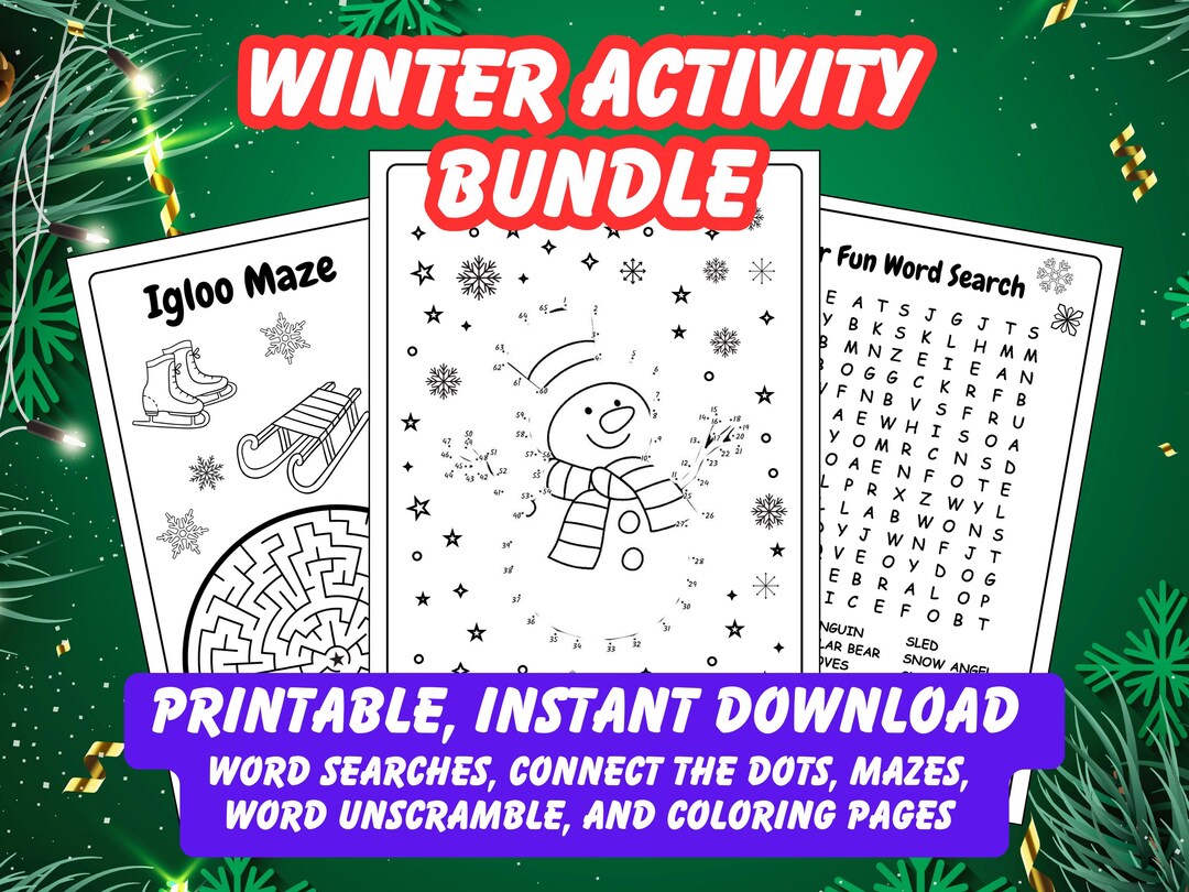 Kids Winter Activity Pages Bundle, Winter Fun Worksheets for Students ...