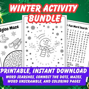Kids Winter Activity Pages Bundle, Winter Fun Worksheets for Students ...