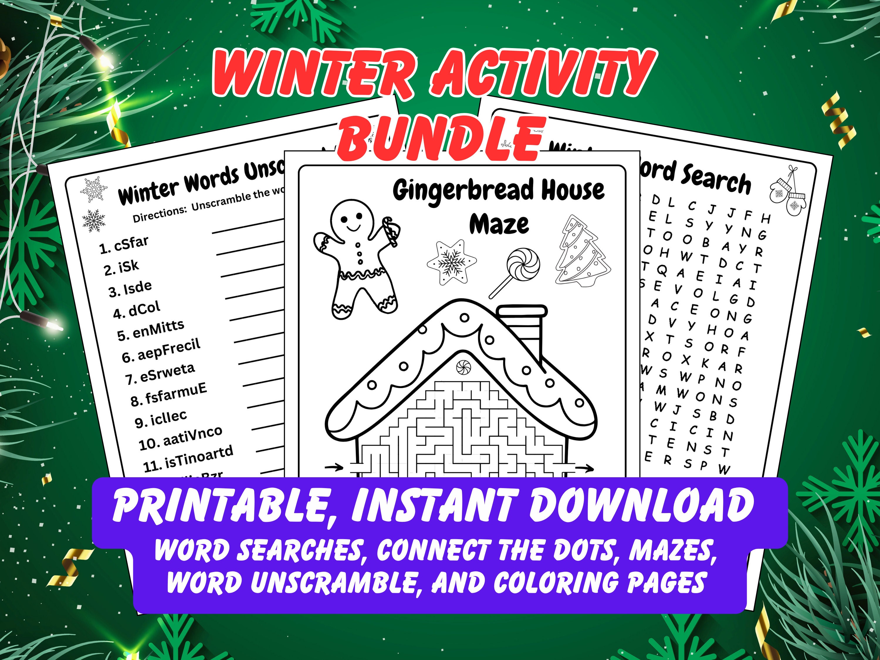 Kids Winter Activity Pages Bundle, Winter Fun Worksheets for Students ...