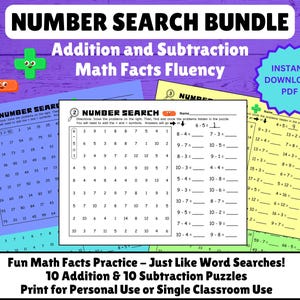 Math Fact Fluency Number Search Bundle, Printable Math Puzzles for Kids ...
