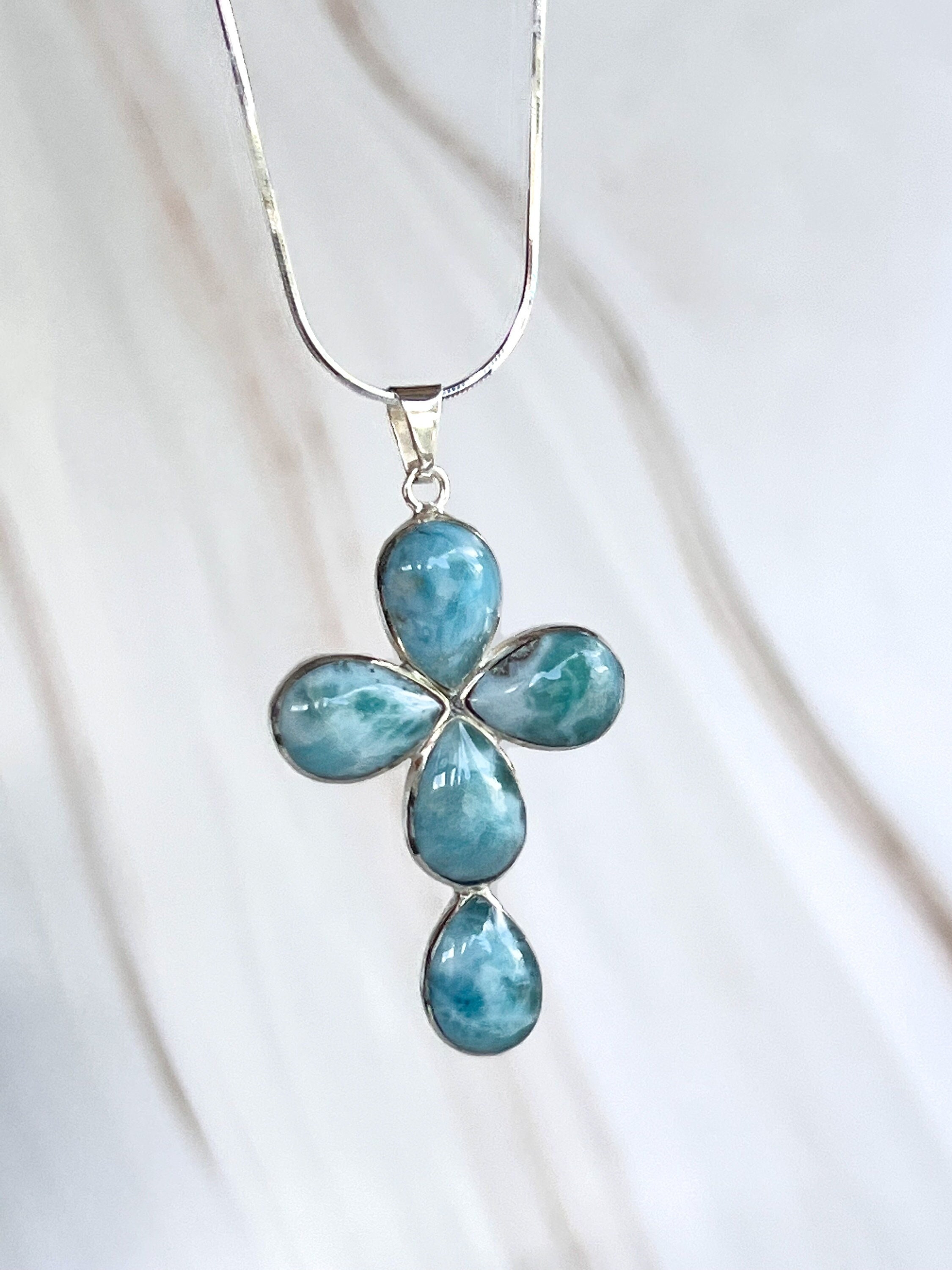 Reversible Cross Larimar Necklace Lge, Sterling Silver 925, Authentic ...