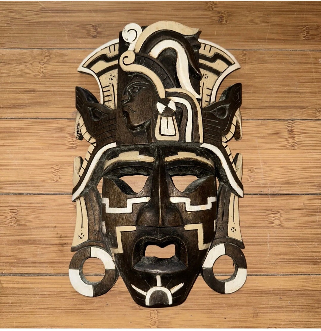Vintage Hand Carved Wooden Aztec-mayan-inca Mask Mexican - Etsy