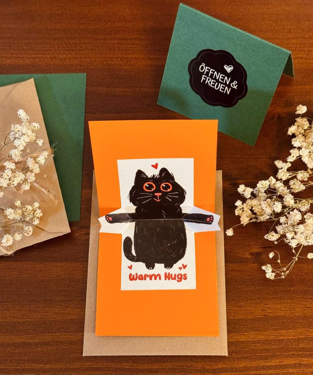 Warm Hugs – Black Cat Pop-up Card – Handmade Mini Greeting Card - Etsy