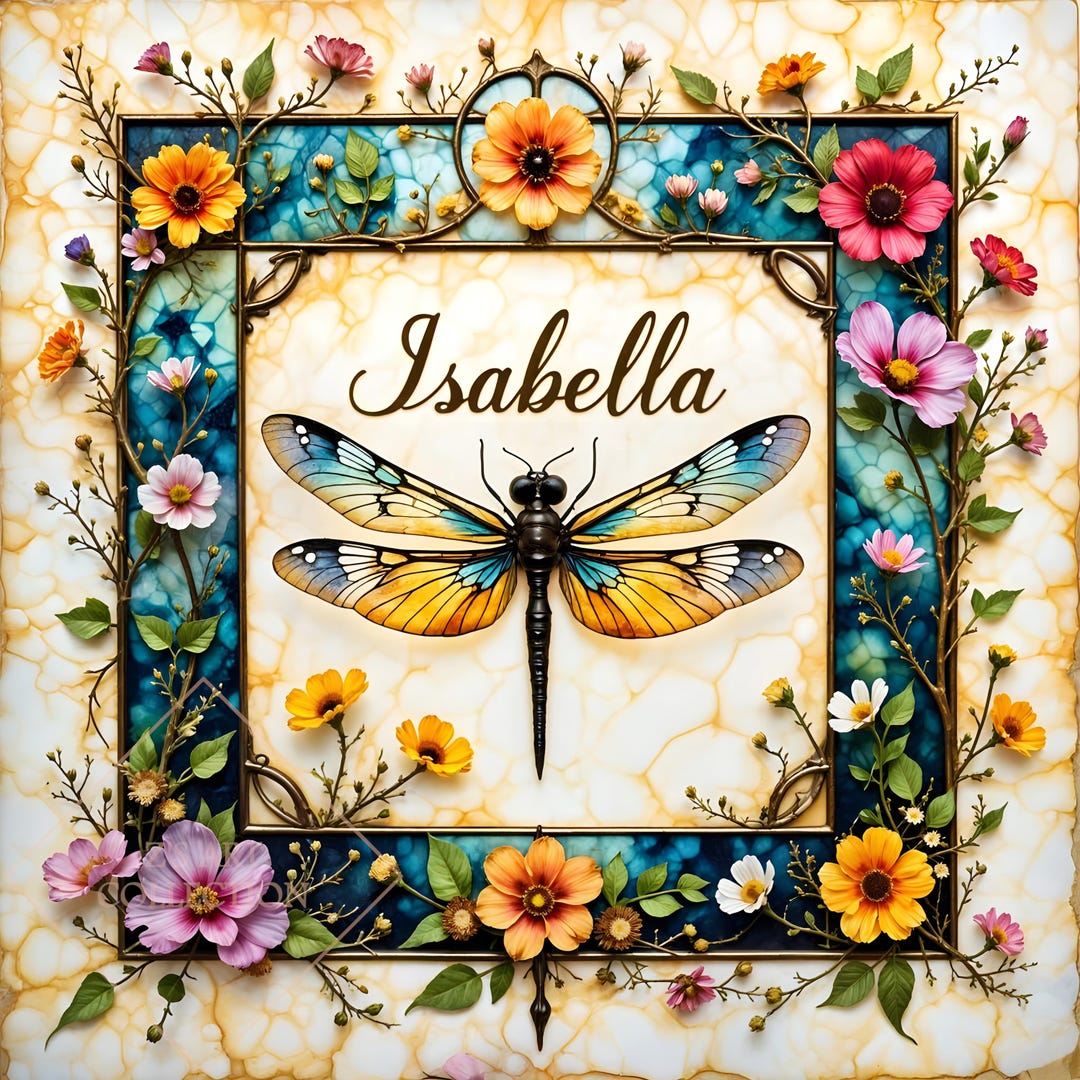 Custom Name Art: Isabella, Flowers, Butterflies, and Dragonflies ...