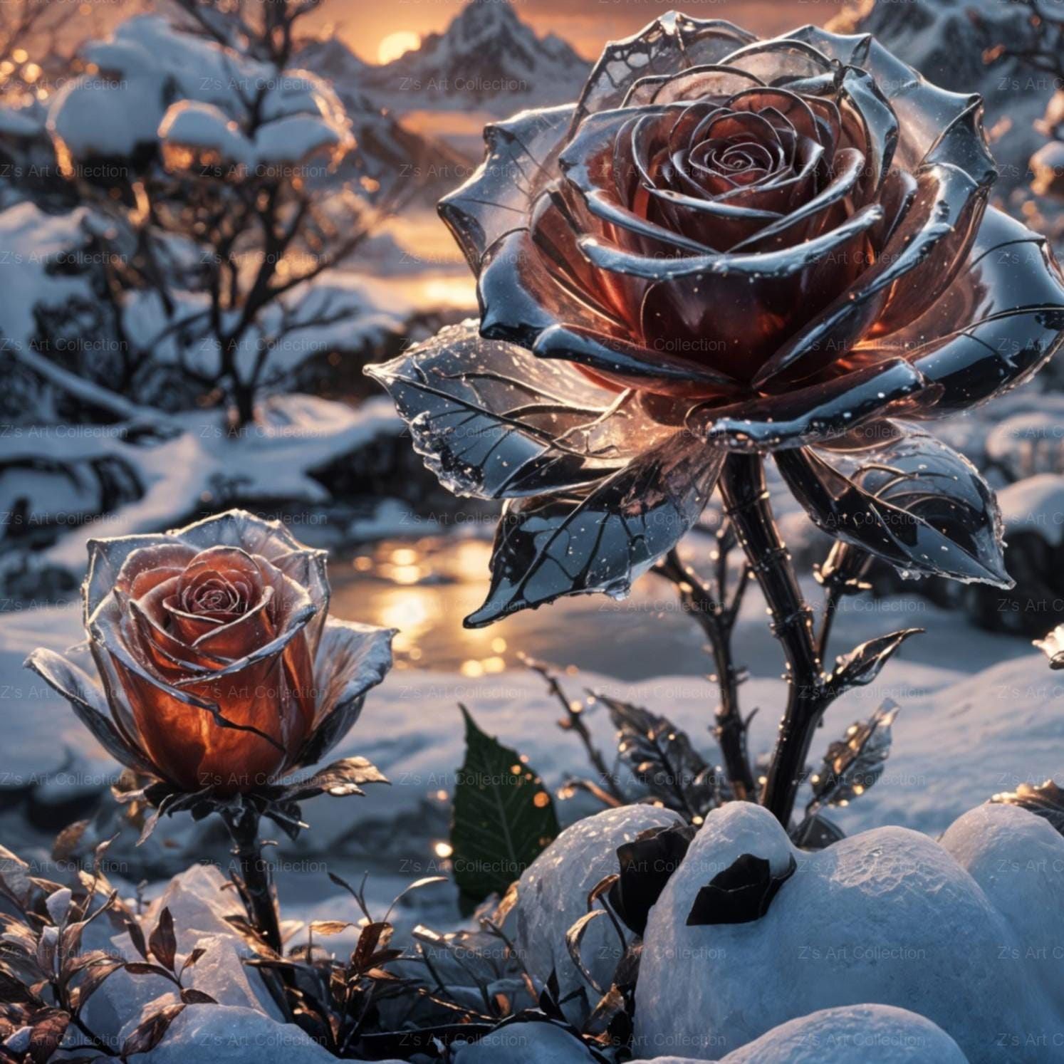 Red Rose Frozen in Snow, Winter Flower Wall Print, Instant Download for ...