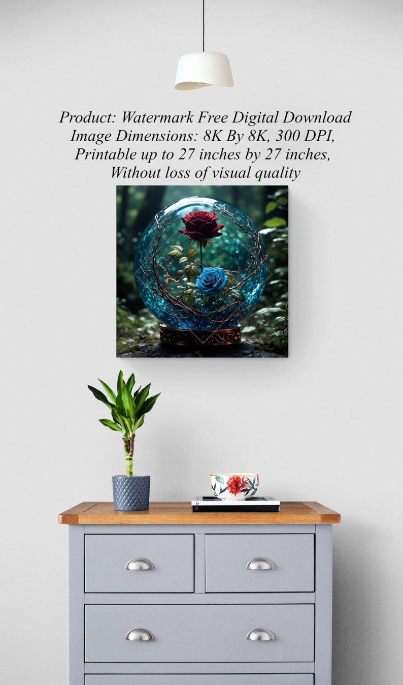 Blue Rose and Red Rose Printable Art, Red Rose Wall Art, Forest Flower ...