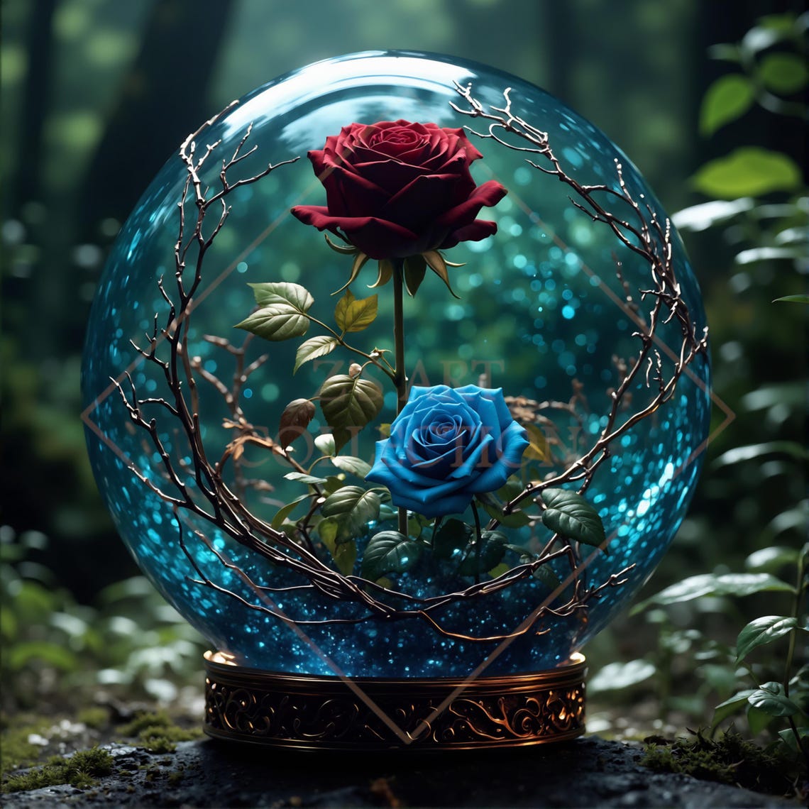 Blue Rose and Red Rose Printable Art, Red Rose Wall Art, Forest Flower ...