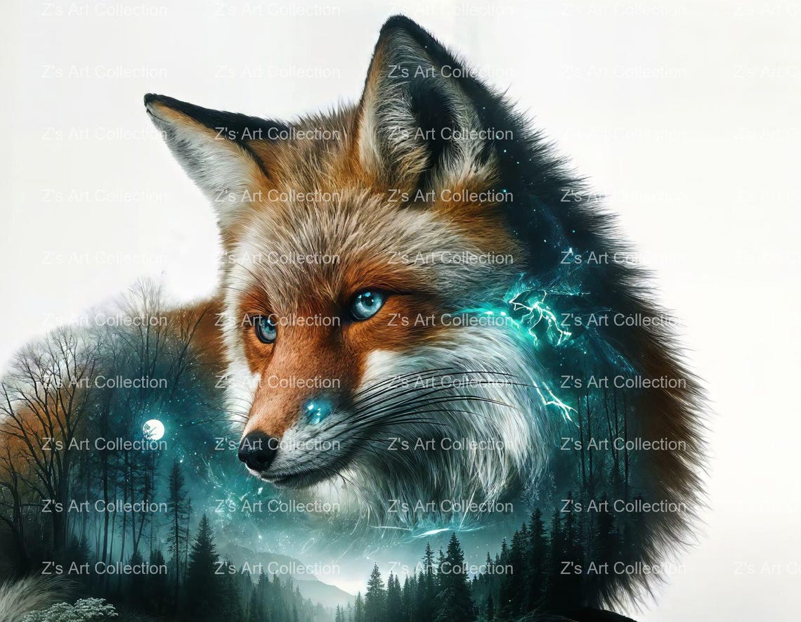 Fox Digital Art, Forest River Double Exposure, 8K Quality 300 DPI ...