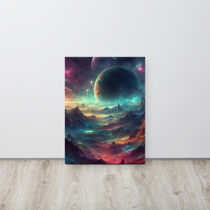 Moonscape Outer Space Art Canvas Abstract Galactic Landscape Painting ...