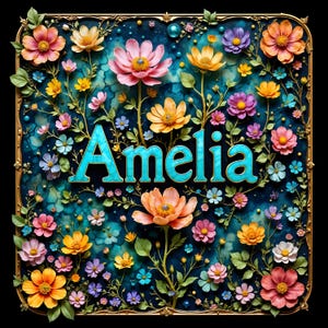 Personalized Name Art Print - Charming Custom Name Art, Amelia Wall Art ...
