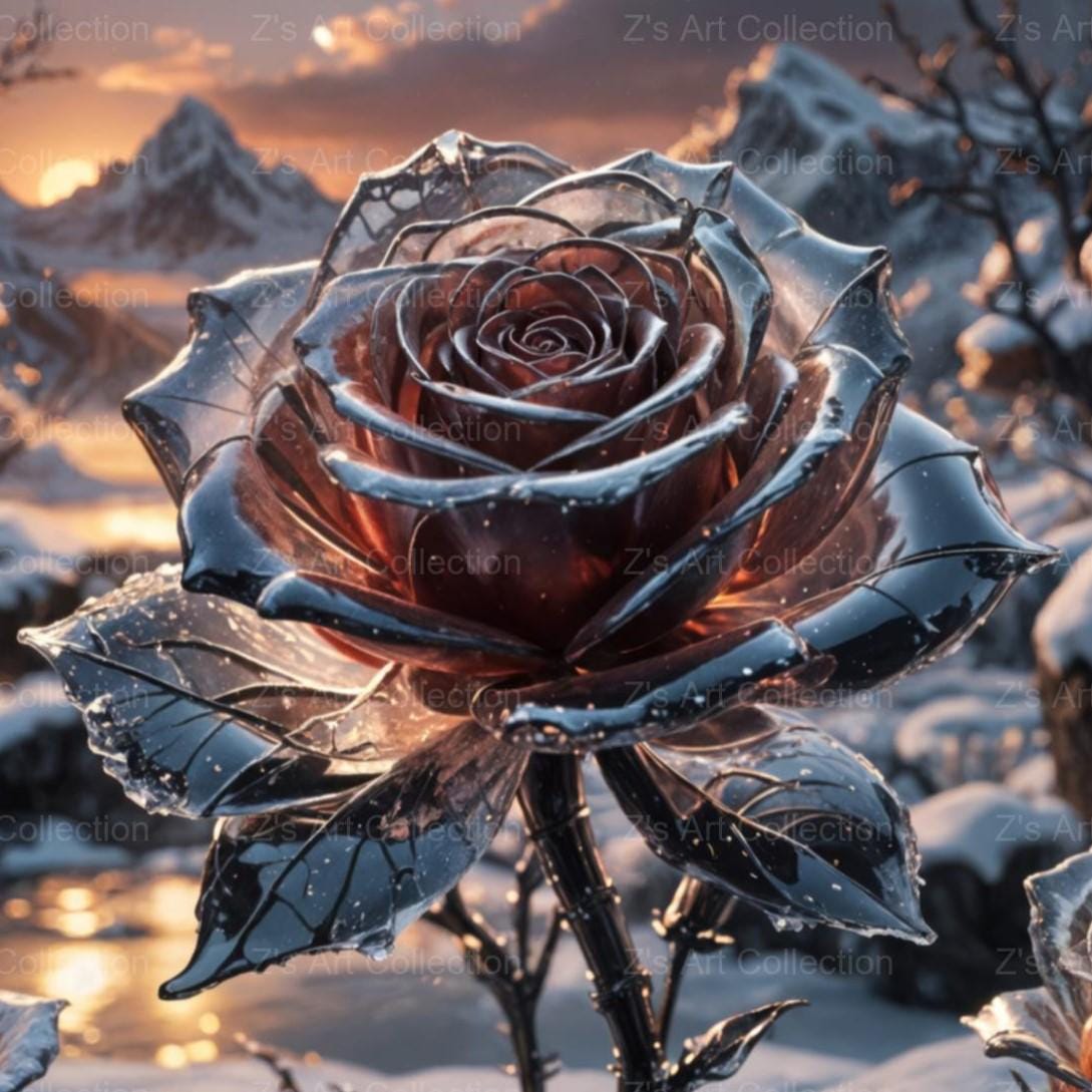 Red Rose Frozen in Snow, Winter Flower Wall Print, Instant Download for ...