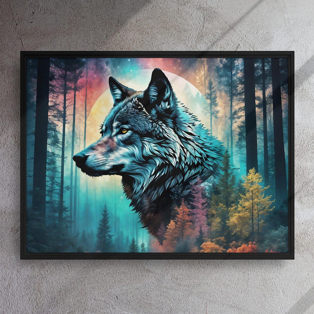 Framed Wolf Art Print, Mystic Full Moon Canvas, Unique Gift Idea for ...