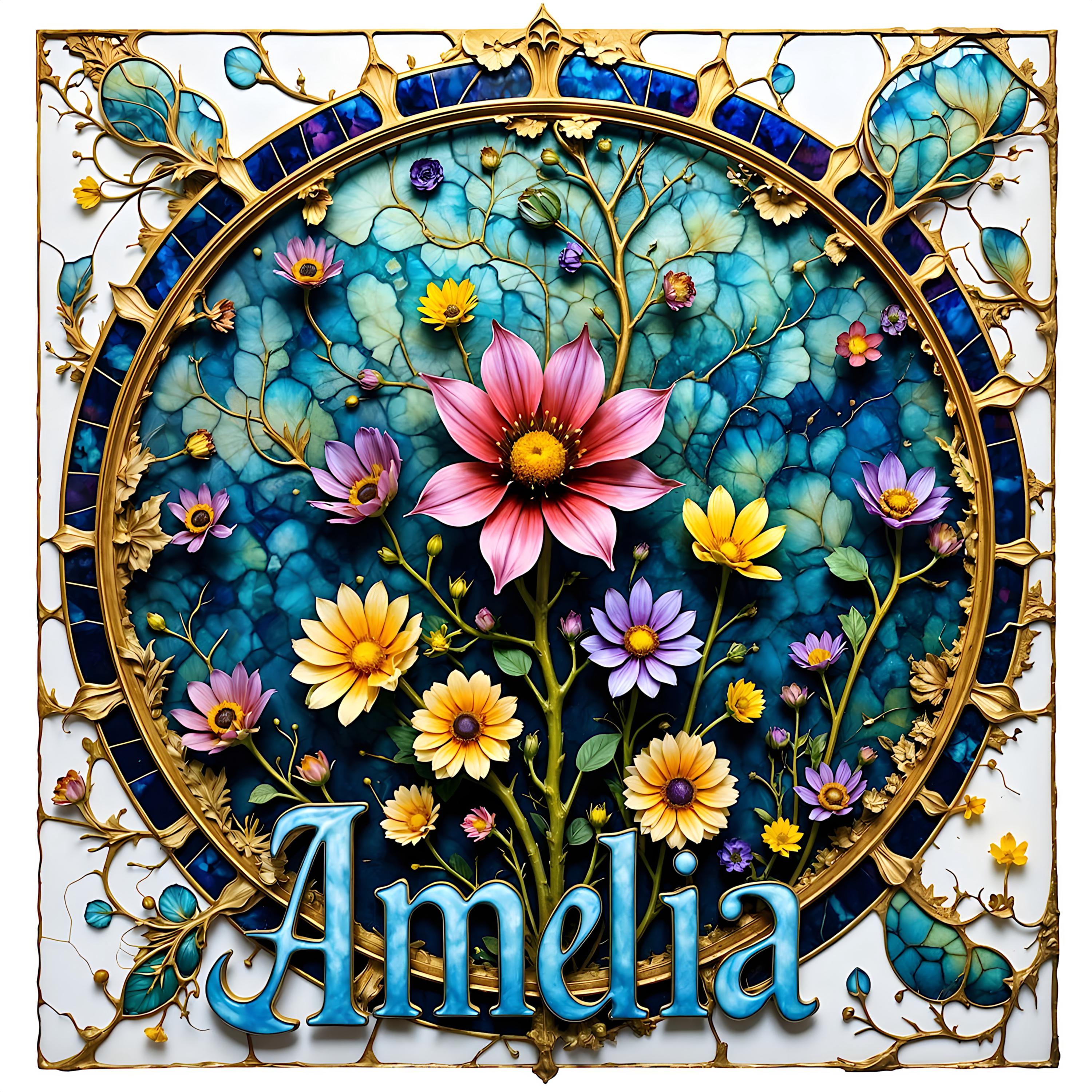 Personalized Name Art Print - Charming Custom Name Art, Amelia Wall Art ...