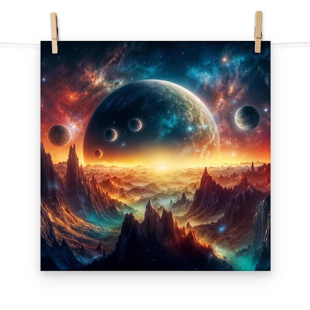 Celestial Moonscape Poster, Beautiful Alien Landscape, Abstract Sci-fi ...