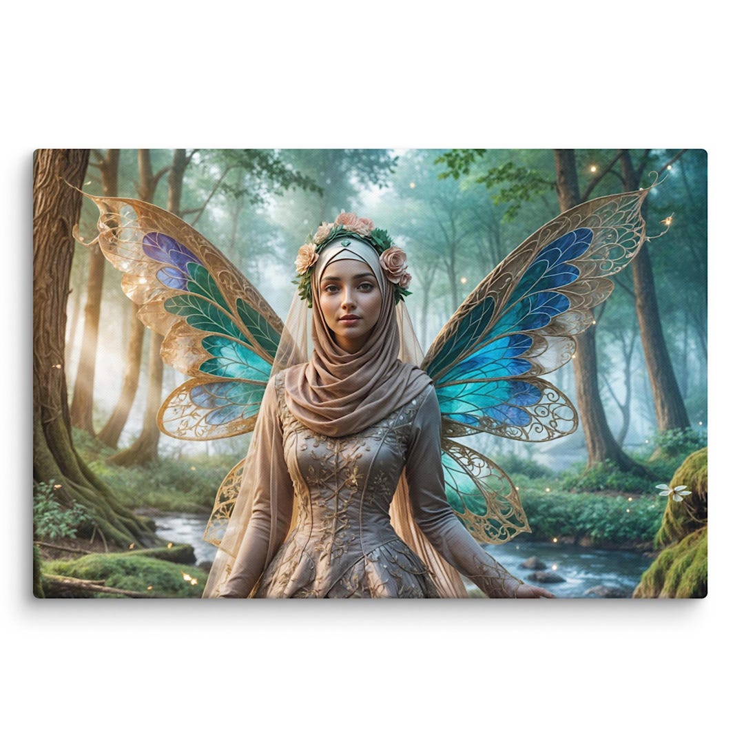 Fantasy Fairy Canvas, Fairy Art for Girls Room, Fairy in Hijab Canvas ...