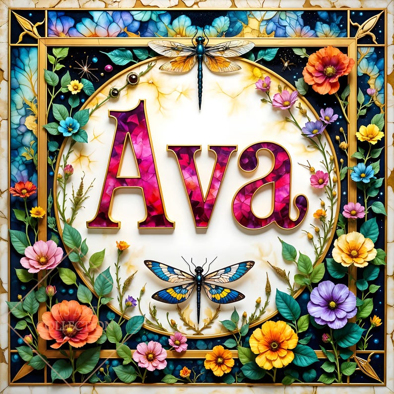 Personalized Name Art With Flowers, Butterflies, and Dragonflies ...
