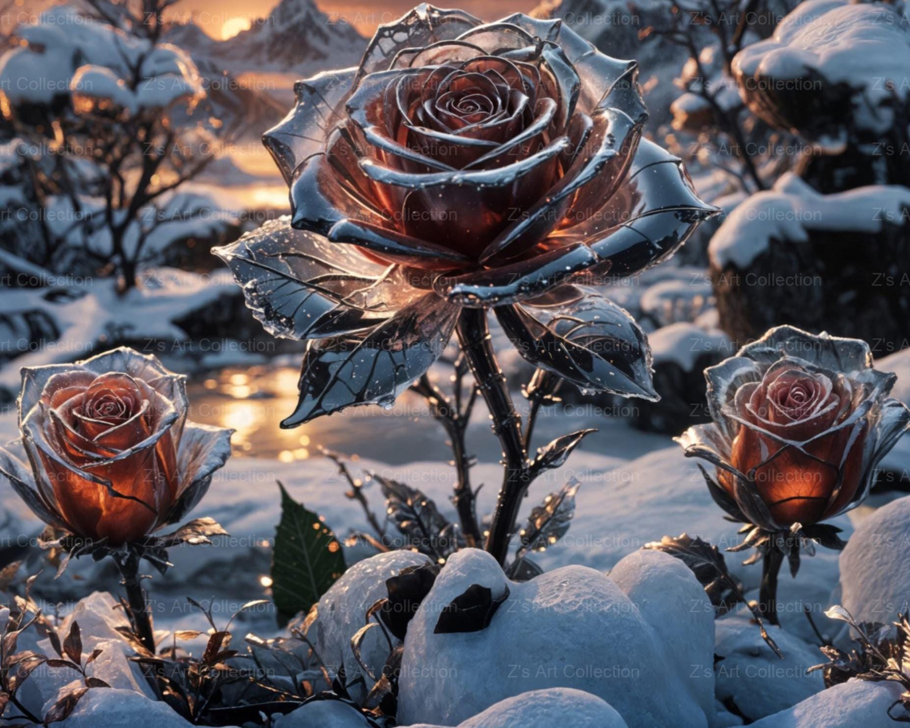 Red Rose Frozen in Snow, Winter Flower Wall Print, Instant Download for ...