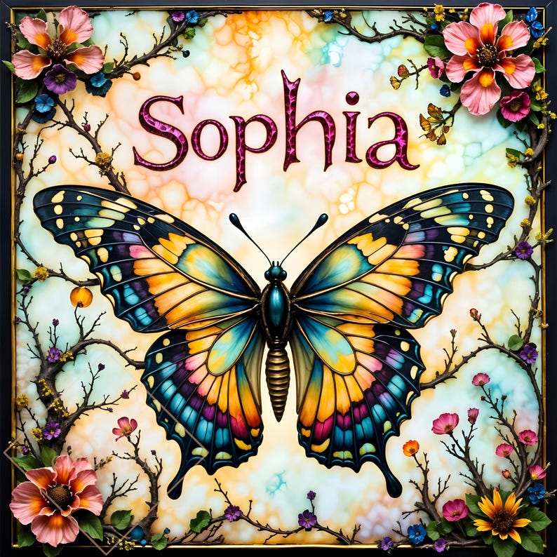 Custom Butterfly & Flower Name Art for Her - Personalized Wall Art ...