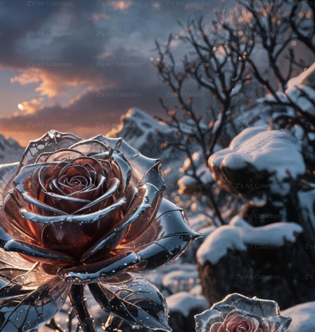 Red Rose Frozen in Snow, Winter Flower Wall Print, Instant Download for ...