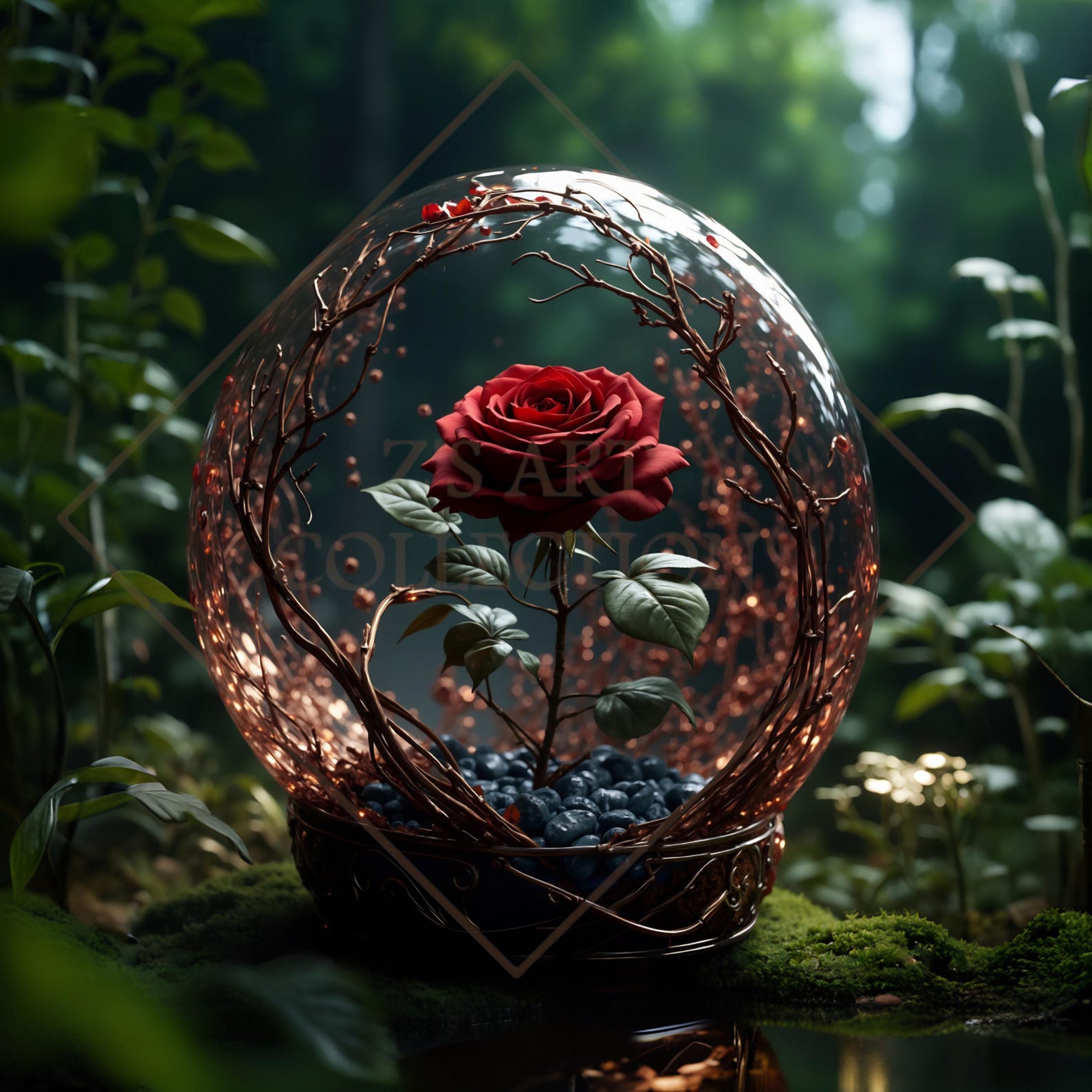 Red Rose Printable Art, Red Rose Wall Art, Forest Flower Wall Art ...