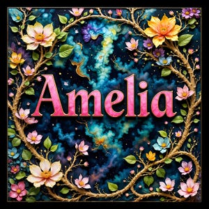 Personalized Name Art Print - Charming Custom Name Art, Amelia Wall Art ...