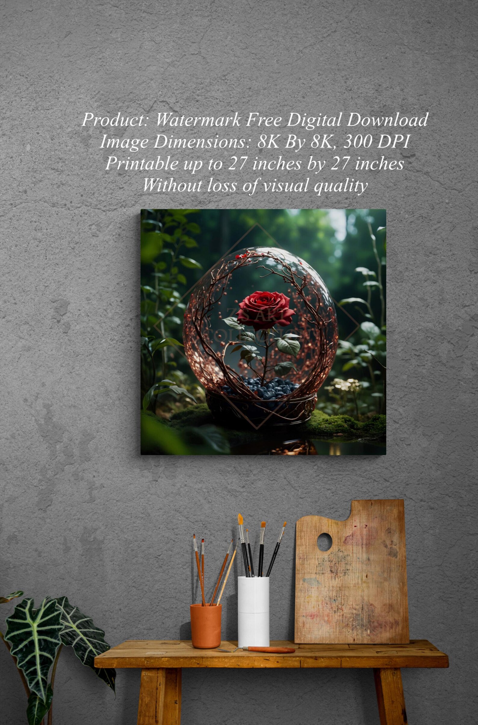 Red Rose Printable Art, Red Rose Wall Art, Forest Flower Wall Art ...