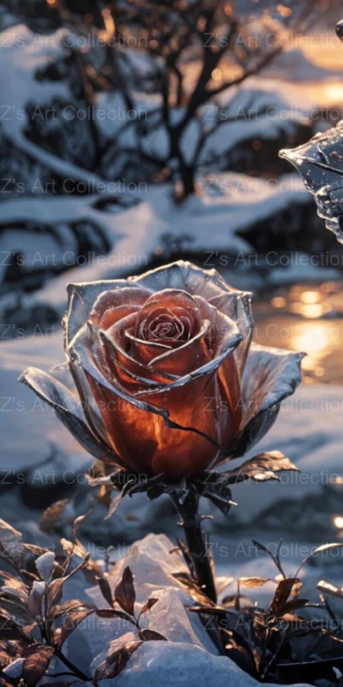 Red Rose Frozen in Snow, Winter Flower Wall Print, Instant Download for ...