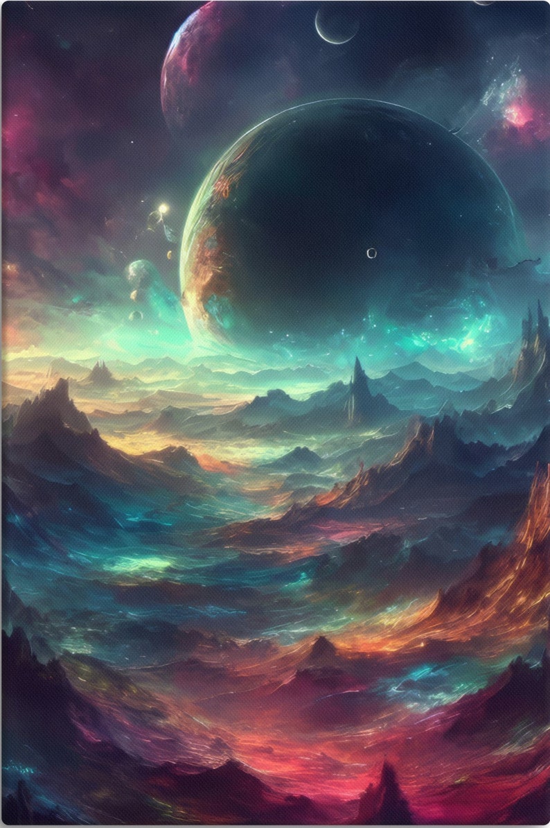Moonscape Outer Space Art Canvas, Abstract Galactic Landscape, Cosmic ...