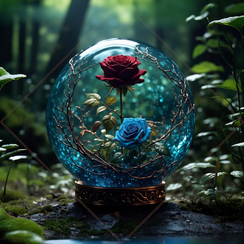 Blue Rose and Red Rose Printable Art, Red Rose Wall Art, Forest Flower ...