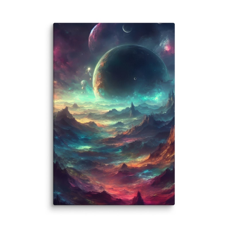 Moonscape Outer Space Art Canvas Abstract Galactic Landscape Painting ...