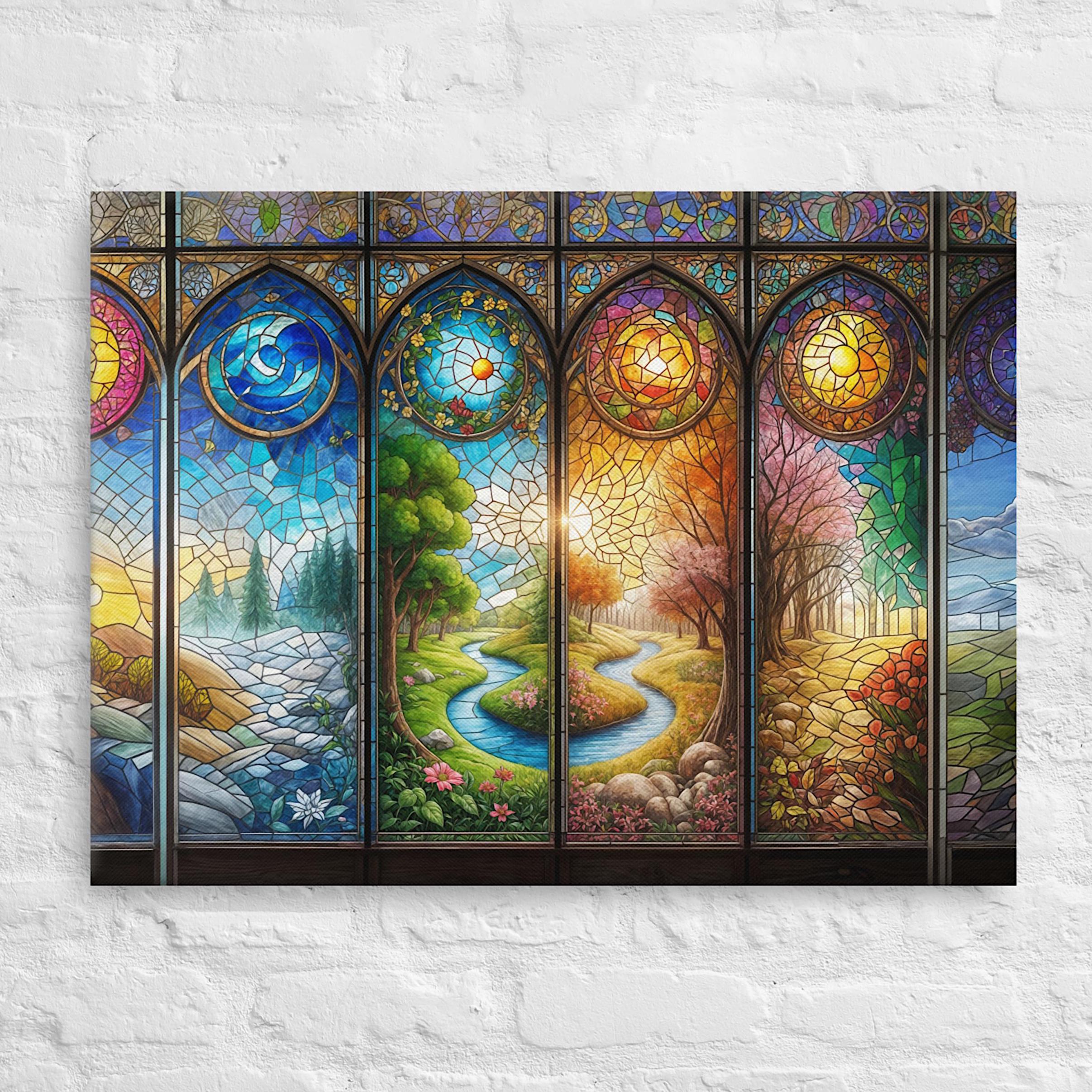 Seasons Landscape Stained Glass Canvas, Four Seasons Canvas Wall Art ...