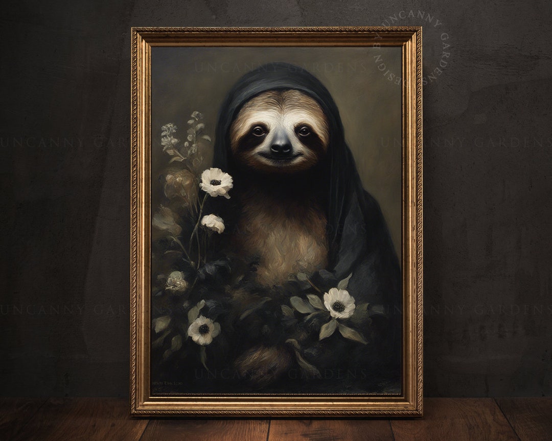 Sloths With Anemones Art Print, Vintage Boho Animal Wall Art, Sloth ...