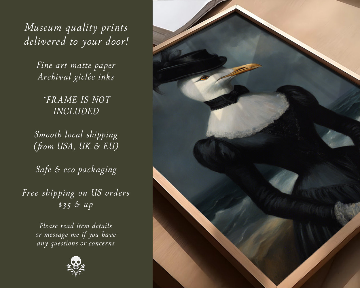 Lady Seagull, Victorian Portrait Art Print, Whimsigoth Animal Decor ...