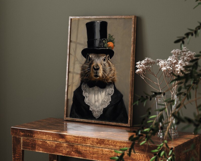 Groundhog Gentleman Art Print Poster, Funny Kitchen Decor, Victorian ...