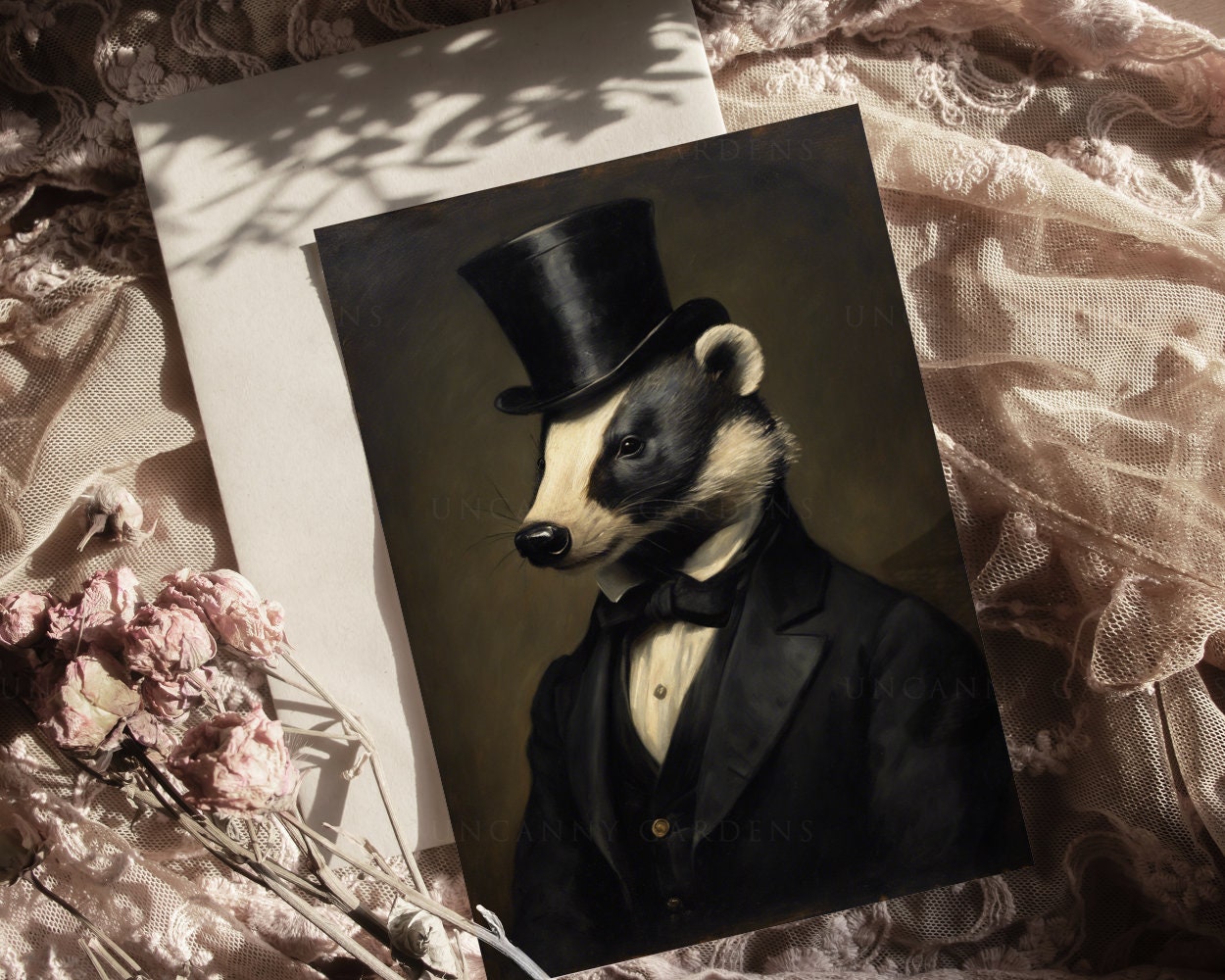 Mr Badger Victorian Portrait, Animal Lover Gift, Unique Wall Decor ...