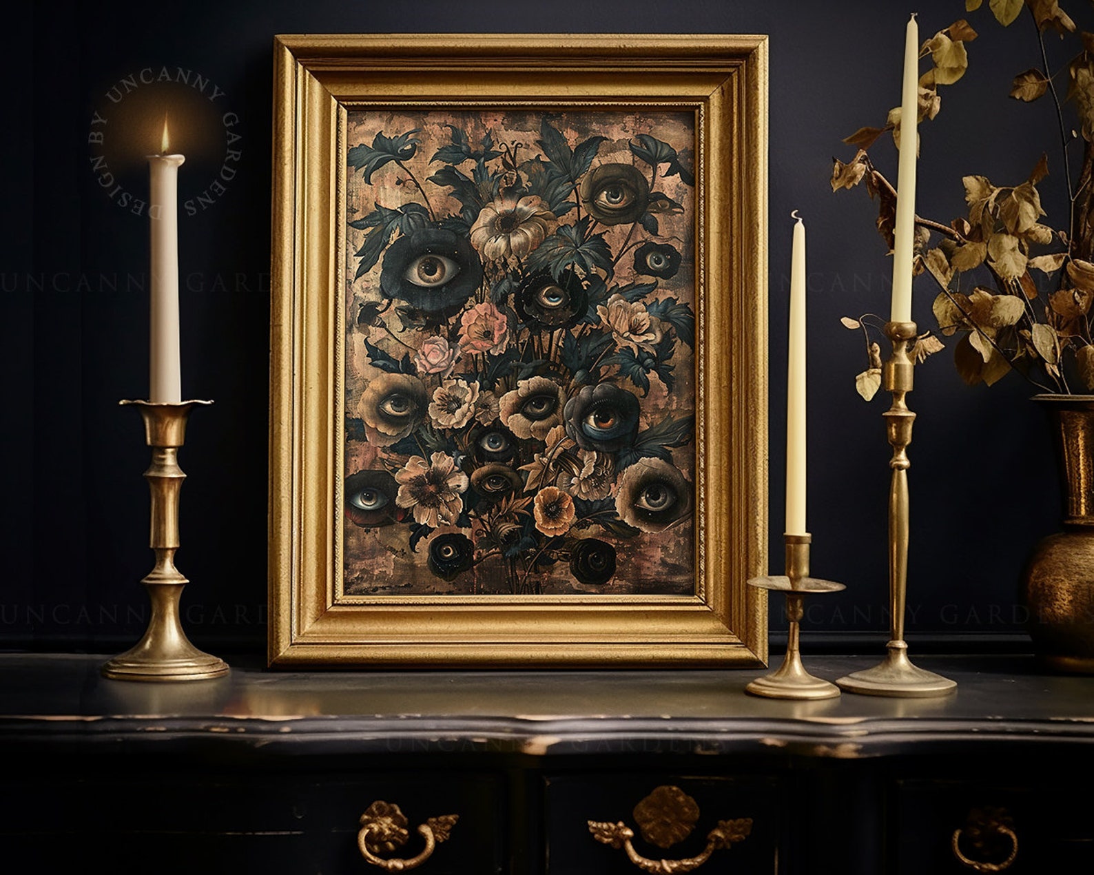 Floral Witchy Room Decor, Strange Flowers With Eyes Art Print, Mystical ...