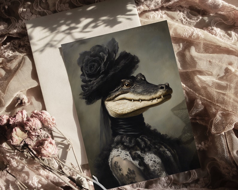 Alligator Lady, Gothic Animals, Victorian Wall Art Print Poster ...