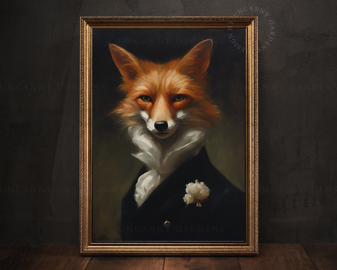 Red Fox Wall Art Print, Dapper Fox Portrait, Dark Cottagecore Print ...
