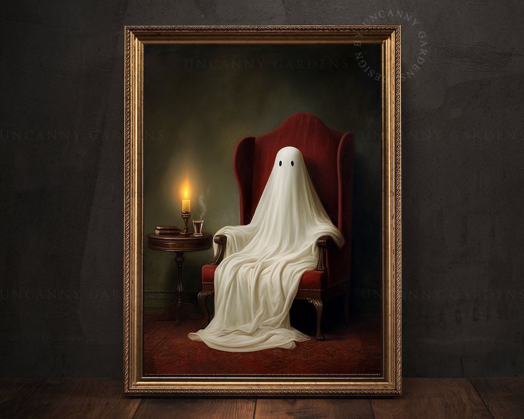 Ghost Sitting on a Chair, Game Room Decor, Art Poster Print, Dark Academia, Vintage Poster ...