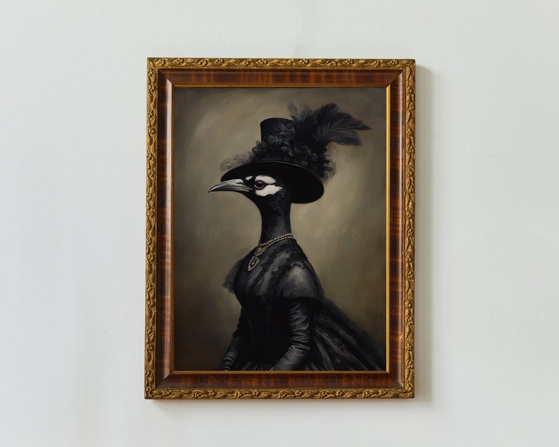 Miss Magpie Victorian Portrait, Dark Academia, Funny Vintage Wall Art ...