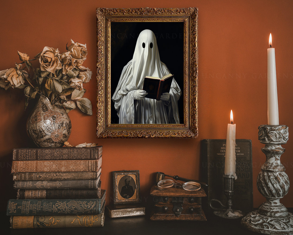Spooky Ghost Reading Book, Dark Academia Decor, Dark Moody Aesthetics ...