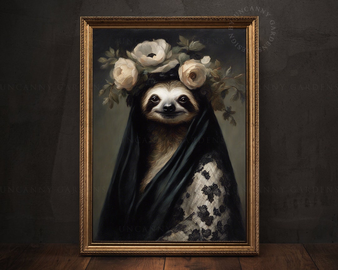Floral Sloth Art Print, Boho Wall Art Poster, Vintage Animal Wall Art ...