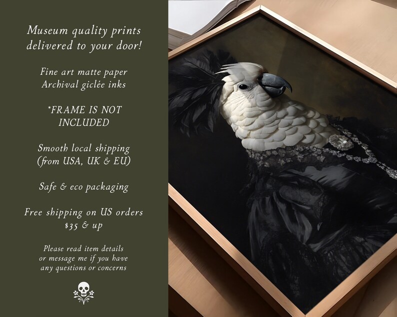 Victorian Cockatoo Portrait Gothic Parrot Wall Art, Dark Academia Print ...