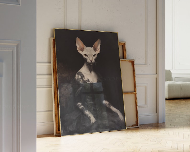 Gothic Sphynx Cat Wall Art, Victorian Cat Portrait, Goth Cat Lovers ...